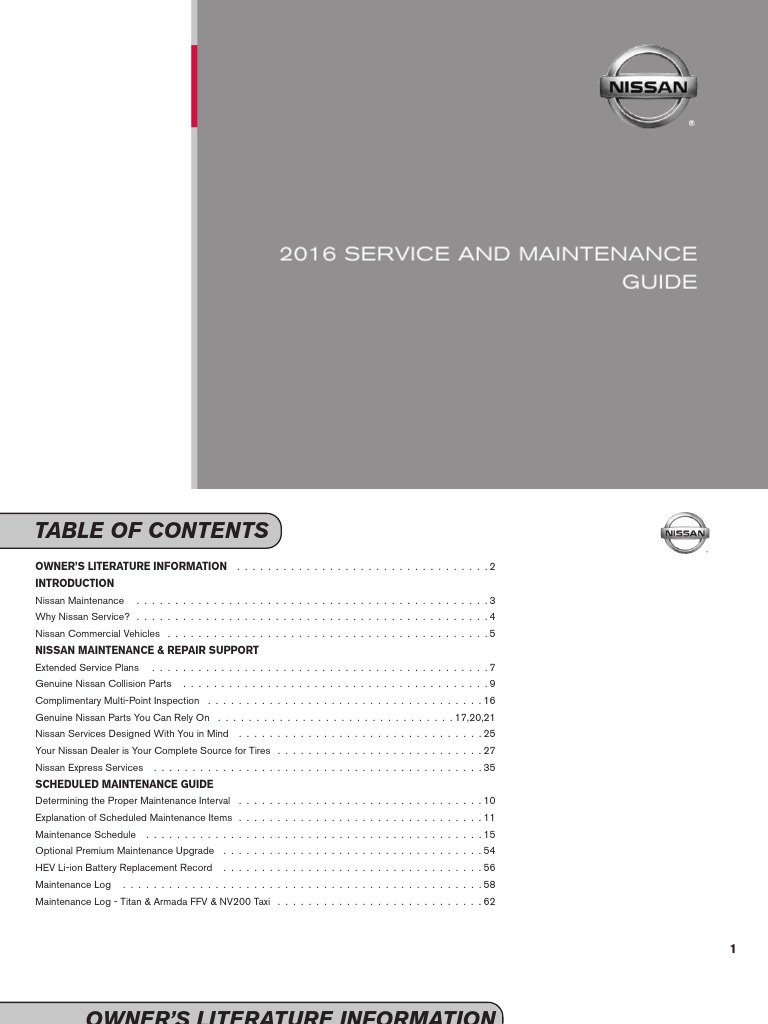 2016 Nissan Service Maintenance Guide | PDF | Four Wheel Drive | Brake