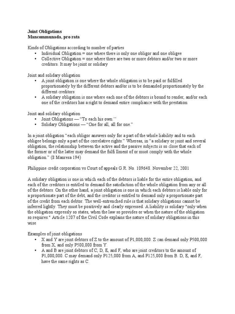 Understanding Joint Obligations | PDF | Debtor | Law Of Obligations
