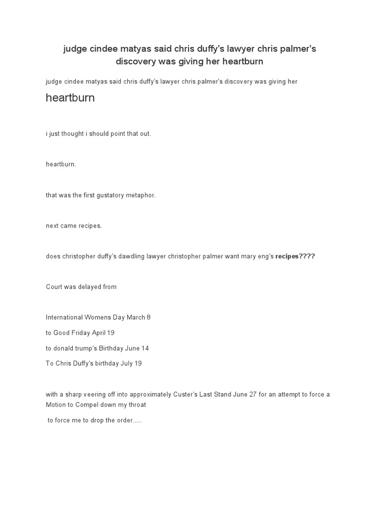 Judge Cindee Matyas Said Chris Duffy's Lawyer Chris Palmer's Discovery ...