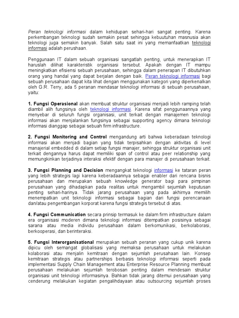 Peran Teknologi Informasi Dalam Kehidupan Sehari | PDF
