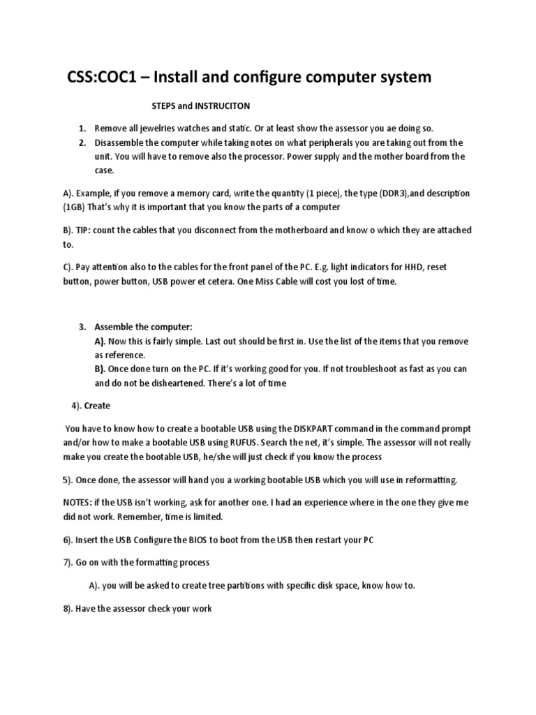 CSS:COC1 - Install and Configure Computer System | PDF | Ip Address | Router (Computing)