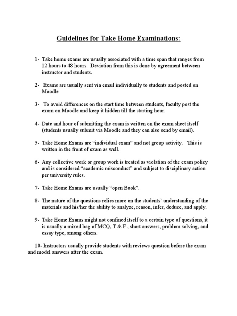 Take Home Exam Guidelines | PDF