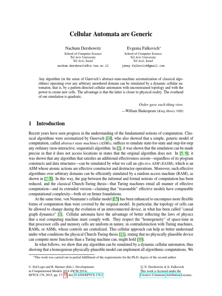 Cellular Automata Are Generic | PDF | Algorithms | Theoretical Computer ...