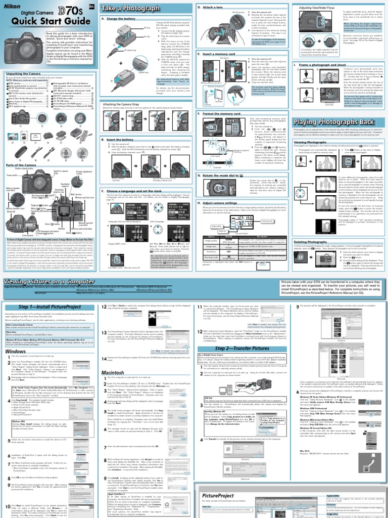 D70S QSG-En 01 | PDF | Camera | Camera Lens