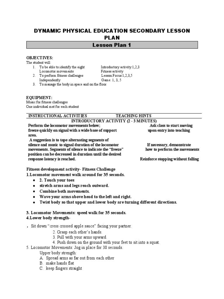 Lesson Plan Kin 1 | PDF | Sports