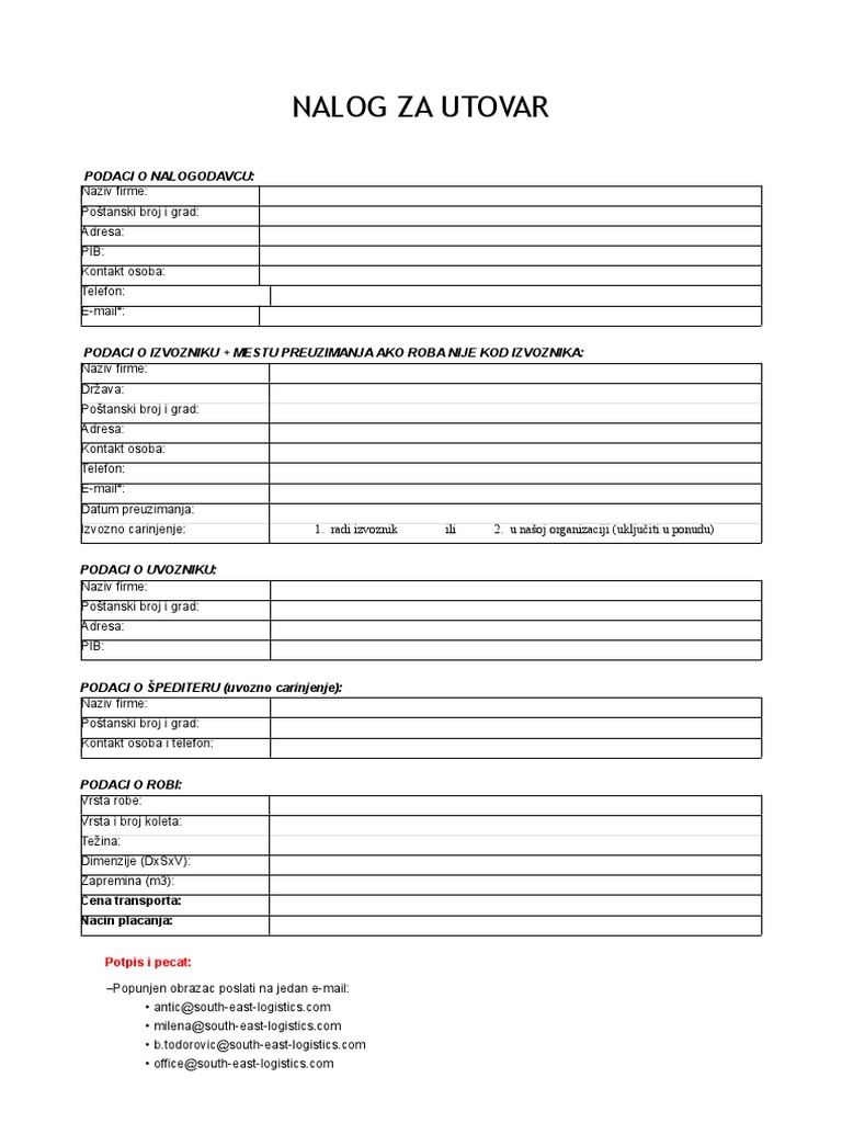 Nalog Za Utovar | PDF