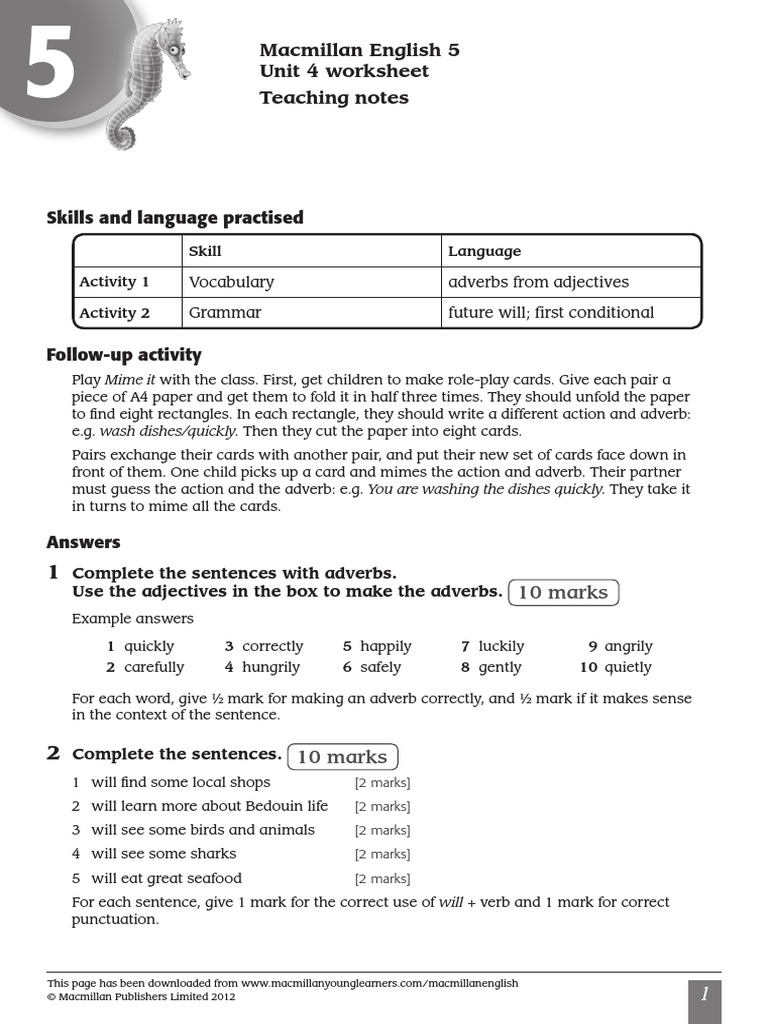 Macmillan English 5 Unit 4 Worksheet Teaching Notes | PDF