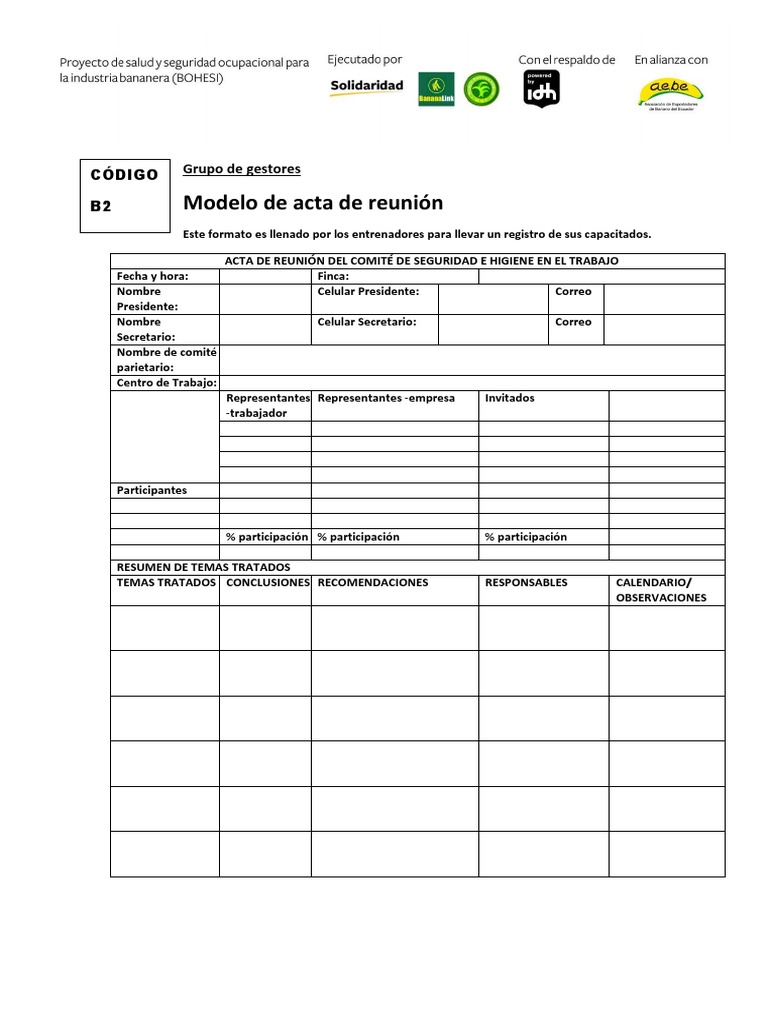 Código B2 Modelo de Acta de Reunión | PDF