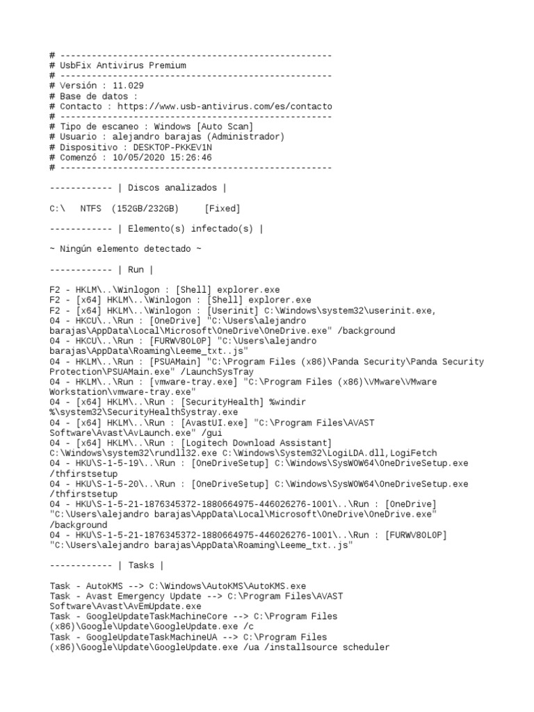 UsbFix Report | PDF | Windows Registry | Microsoft Windows
