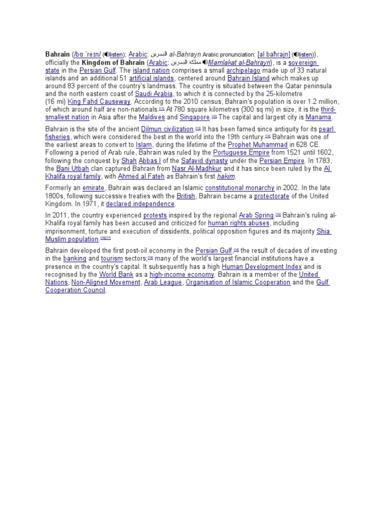 Bahrain (: Arabic Pronunciation | PDF | Bahrain | Middle East