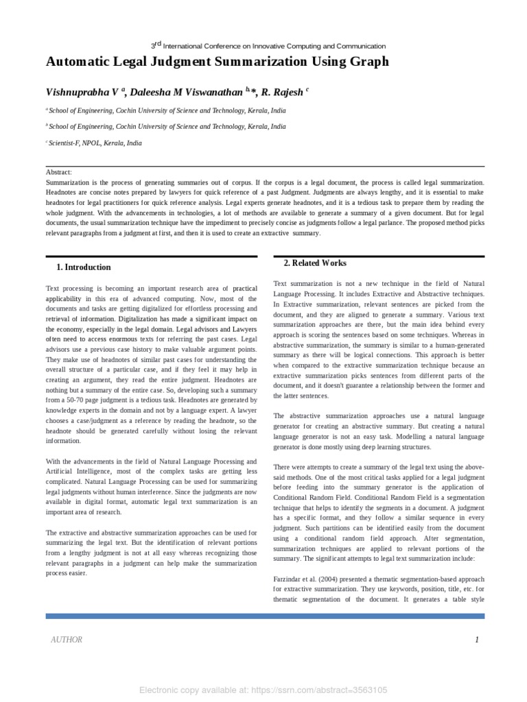 Automatic Legal Judgement Summarisation Using Graph | PDF | Cognitive ...