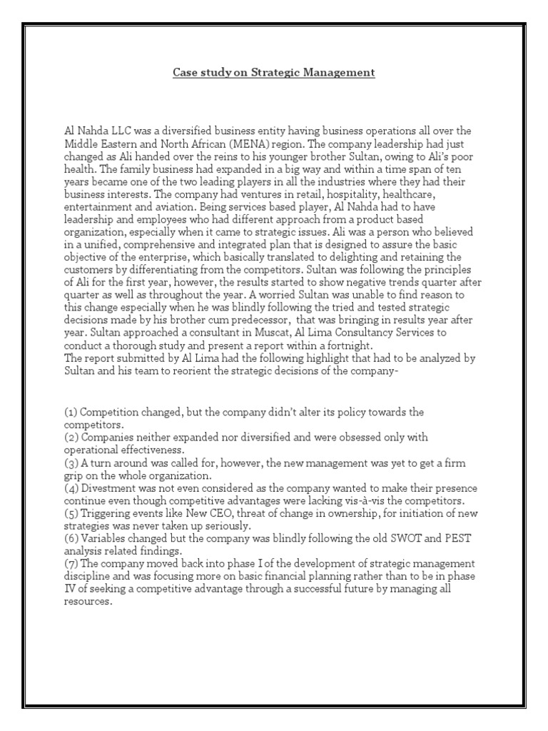 Case Study On Strategic Management | PDF | Strategic Management ...