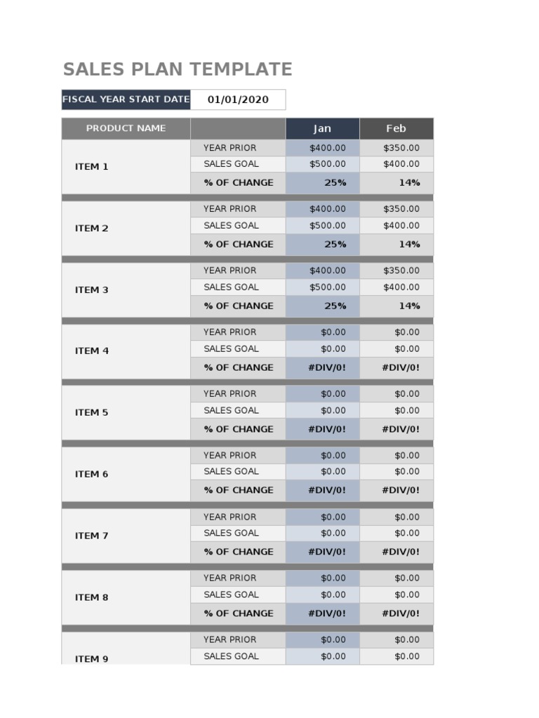 Sales Plan Template: Fiscal Year Start Date Product Name | PDF | Business