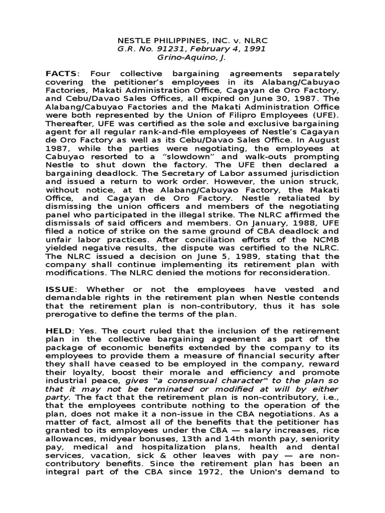 NESTLE PHILIPPINES v. NLRC | PDF | Strike Action | Collective Bargaining