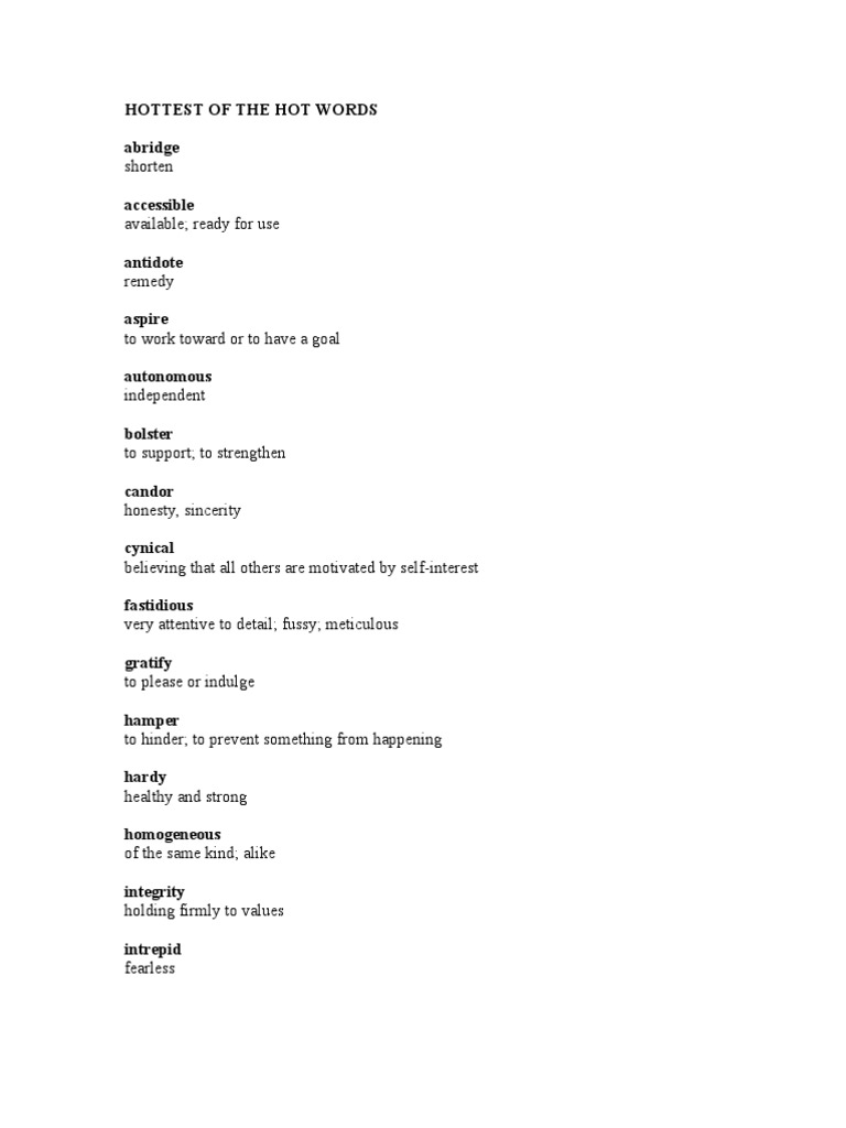 Hottest of The Hot Words Abridge | PDF