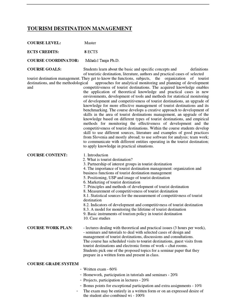 Mastering Tourism Destination Management | PDF | Knowledge | Test ...
