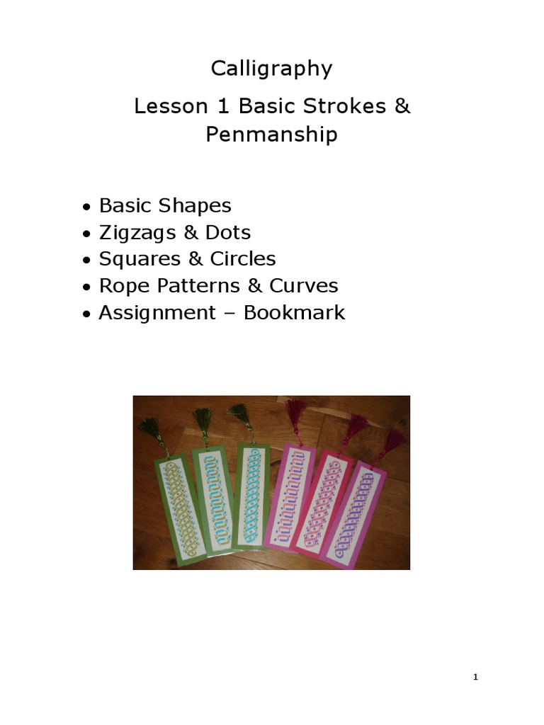 Calligraphy Lesson 1 Basic Strokes & Penmanship | PDF