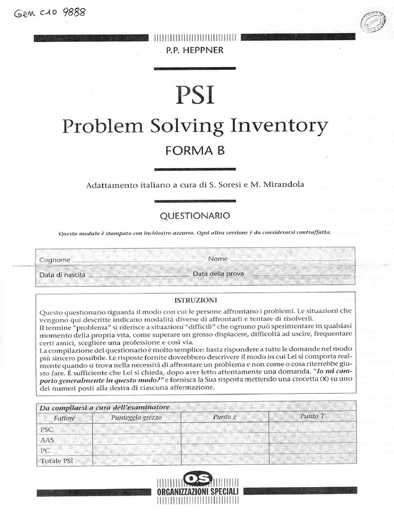 PSI Problem Solving Inventory PDF | PDF
