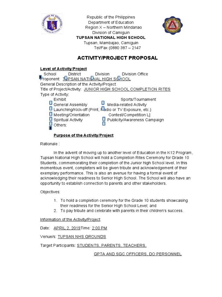 Activity/Project Proposal: Tupsan National High School | PDF