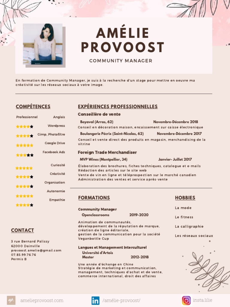 Provoost Amelie CV PDF | PDF | Économie | la communication