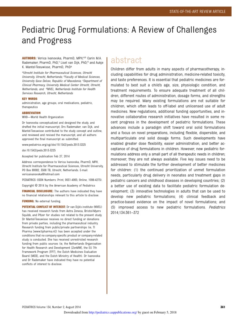 Pediatric Drug Formulations | PDF | Pharmaceutical Formulation | Tablet ...