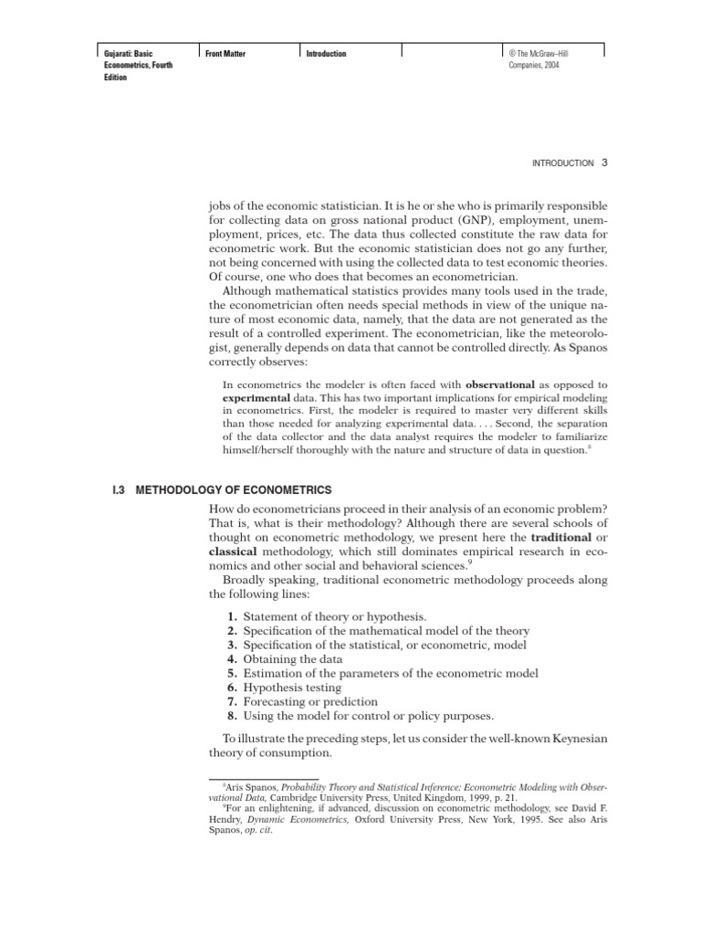 I.3 Methodology of Econometrics: Gujarati: Basic Econometrics, Fourth Edition Front Matter | PDF ...