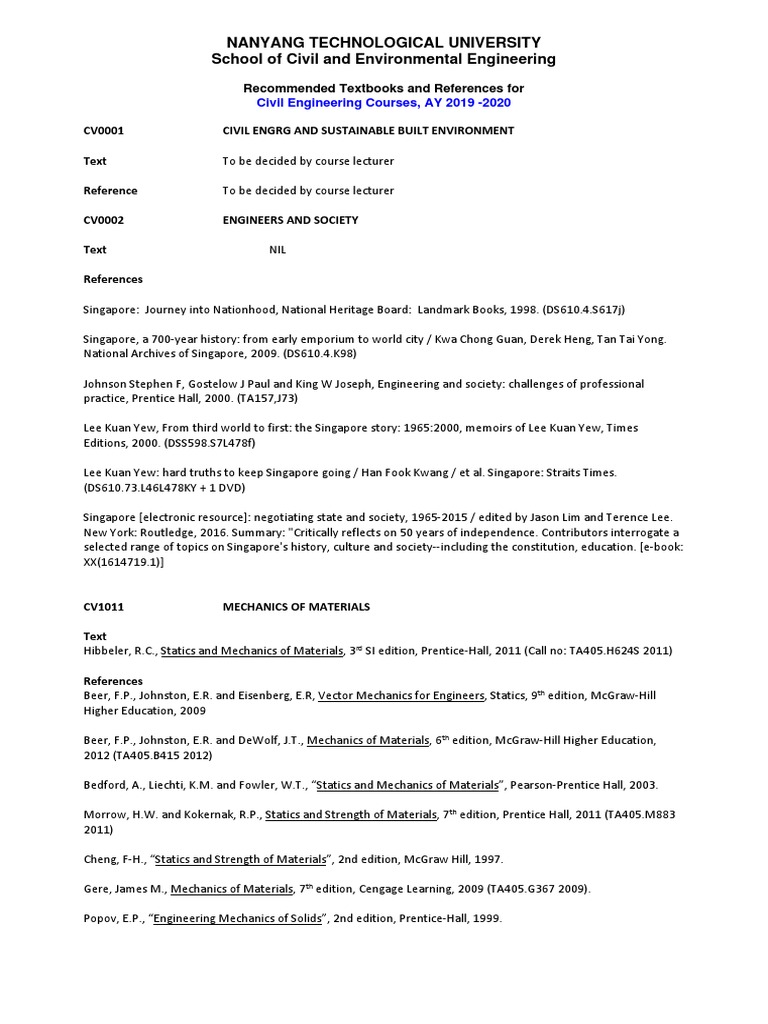 Recommended Textbooks and References for Civil Engineering Courses at ...