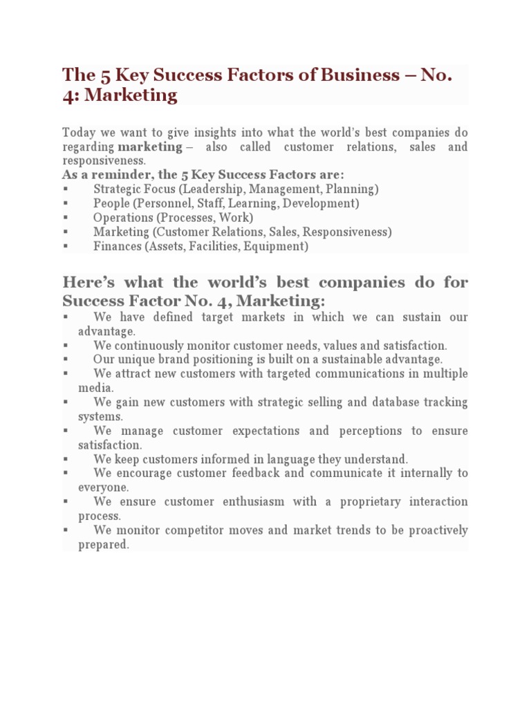 Five Key Success Factors for Business | PDF