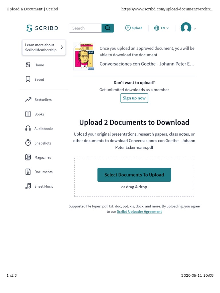 Upload 2 Documents To Download: Conversaciones Con Goethe - Johann Peter E | PDF | Scribd ...