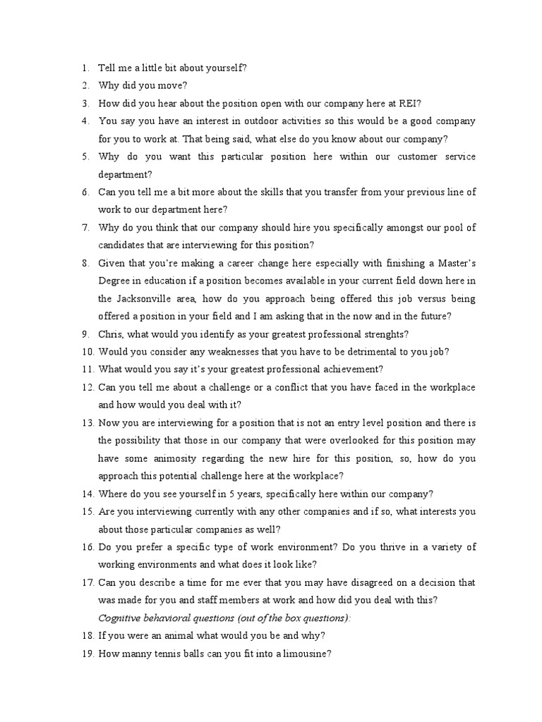 Cognitive Behavioral Questions (Out of The Box Questions) | PDF