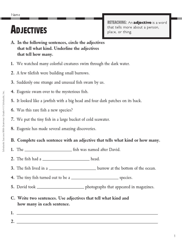Adjectives Grammar Practice (Grade 4) PDF | PDF