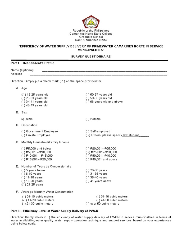 Water Supply Efficiency Survey in Camarines Norte | PDF | Water Supply ...