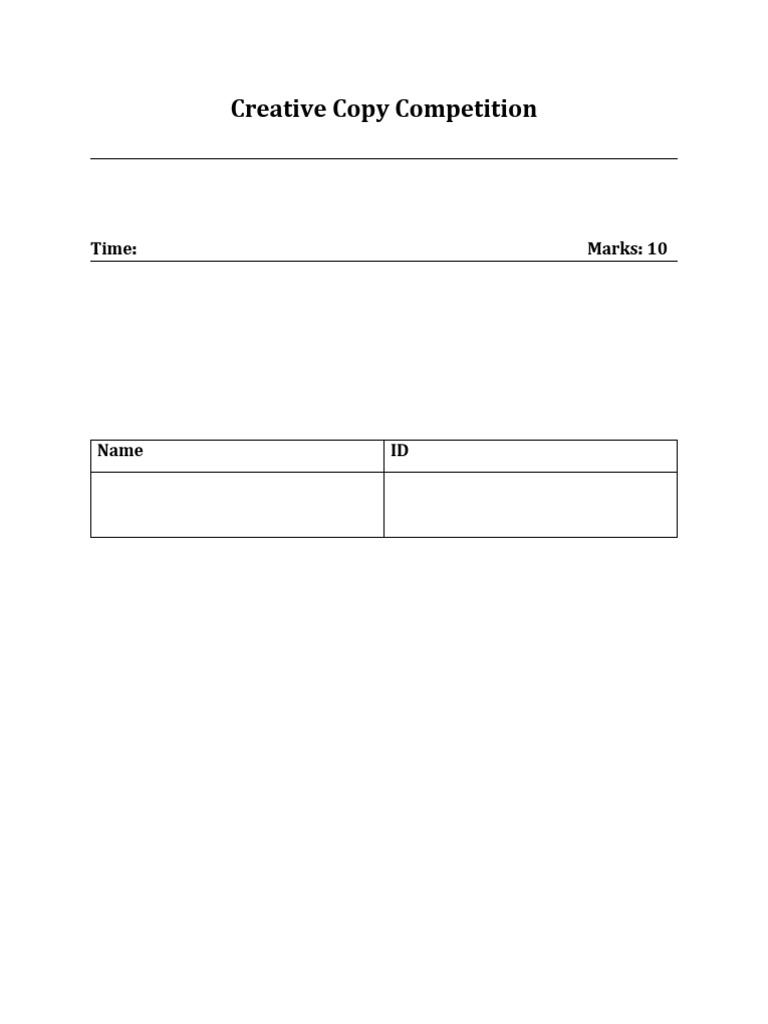 Creative Copy Competition: Time: Marks: 10 | PDF