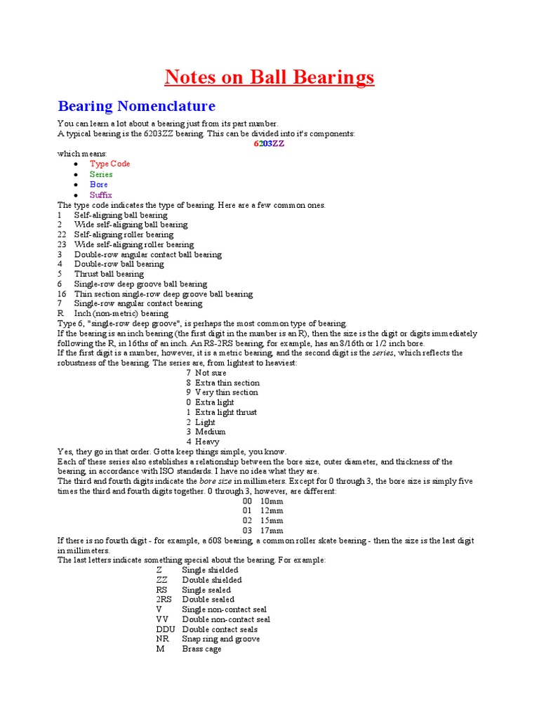 Notes On Ball Bearings | PDF | Manufactured Goods
