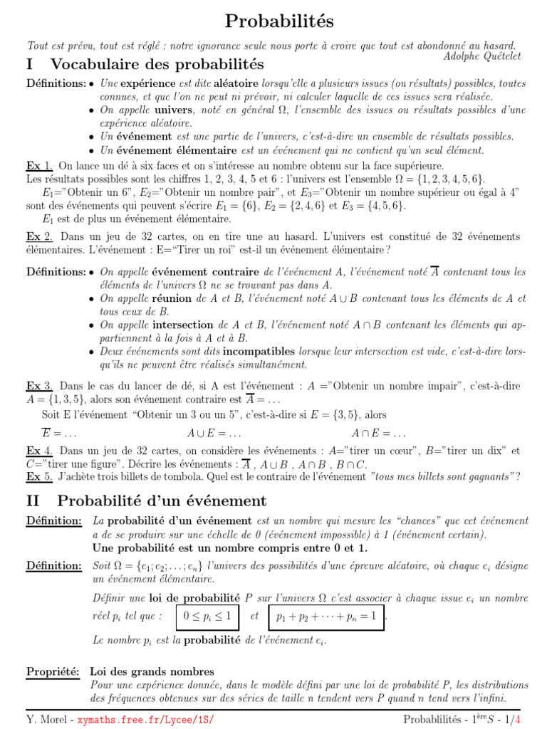 Cours de Probabilités PDF | PDF | Espérance mathématique | Probabilité