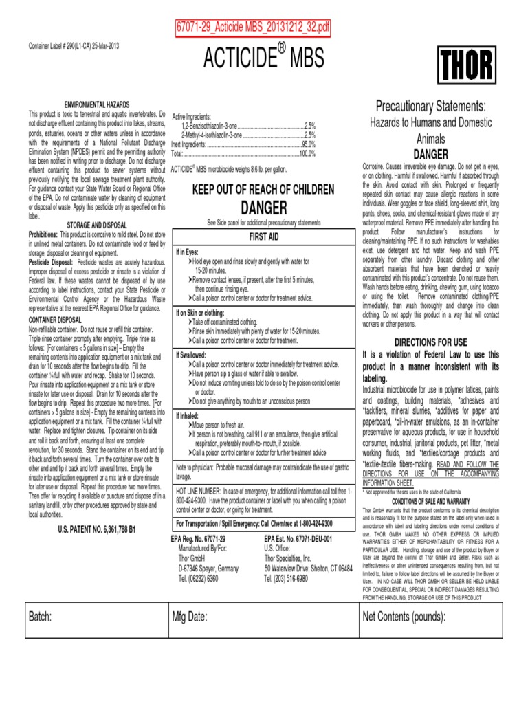 Acticide MBS | PDF | Ink | Disinfectant