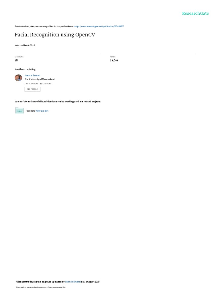 Facial Recognition Using OpenCV | PDF | Computer Vision | Statistical Classification