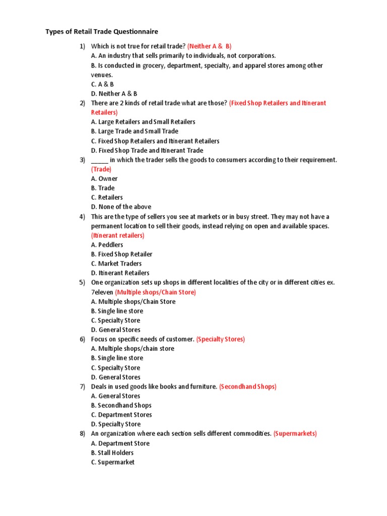 Types of Retail Trade Explained | PDF | Retail | Supermarket