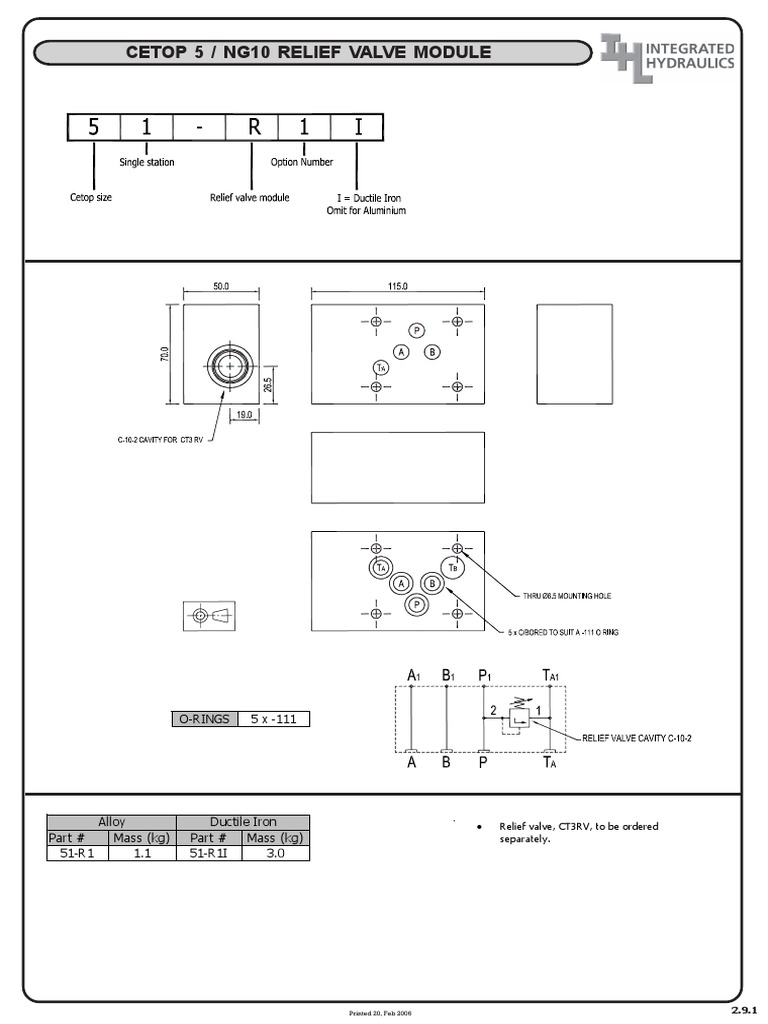 Cetop 5 / Ng10 Relief Valve Module: O-Rings 5 X - 111 | PDF