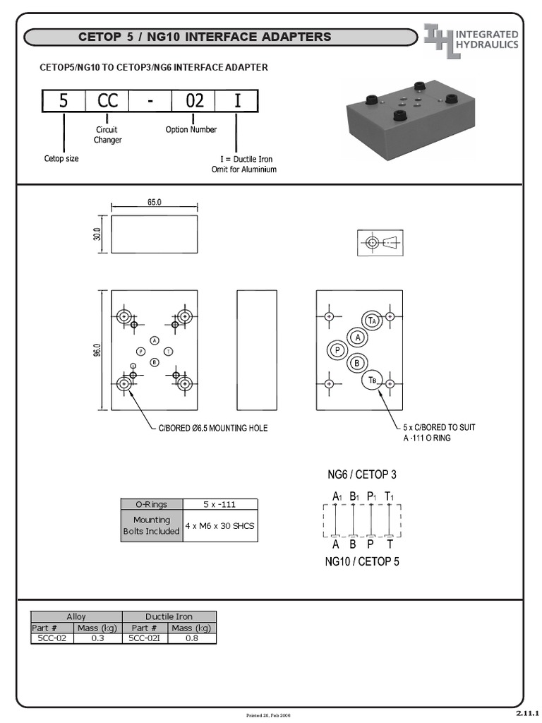 Cetop5/Ng10 To Cetop3/Ng6 Interface Adapter | PDF