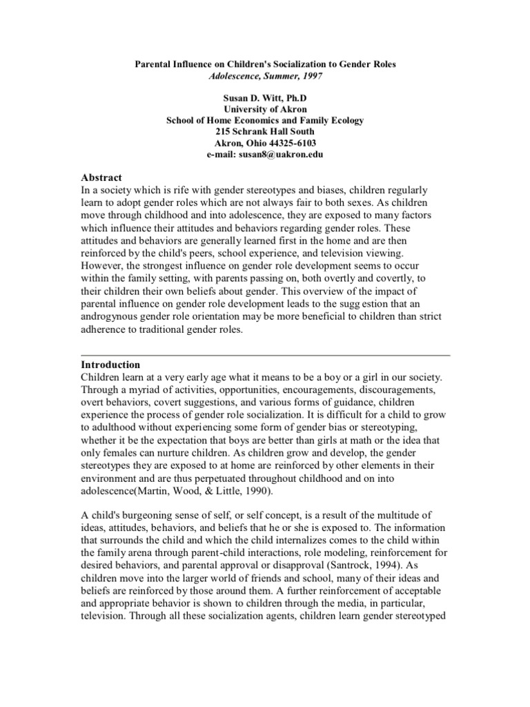 Parental Influence On Children | PDF | Gender Role | Socialization