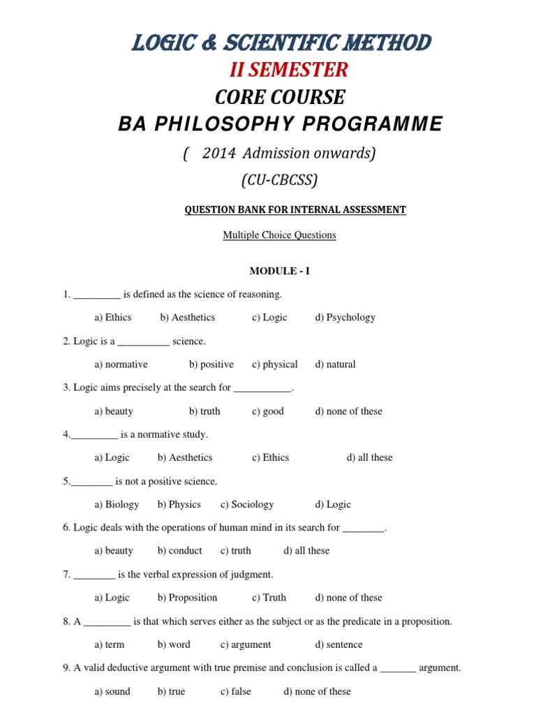 Logic & Scientific Method: Core Course | PDF | Argument | Deductive ...