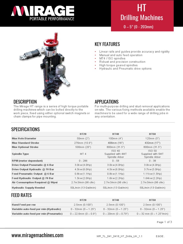 Mirage Drilling Machine HT50 | PDF | Drilling | Horsepower