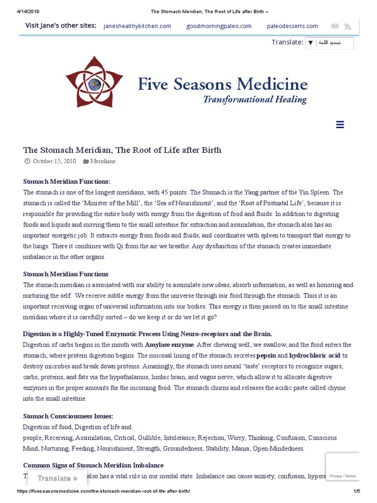 The Stomach Meridian, The Root of Life After Birth | PDF | Digestion ...