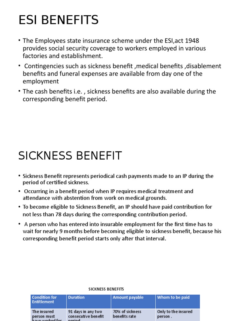ESI ACT (Sickness Benefit) | PDF | Employment | Insurance