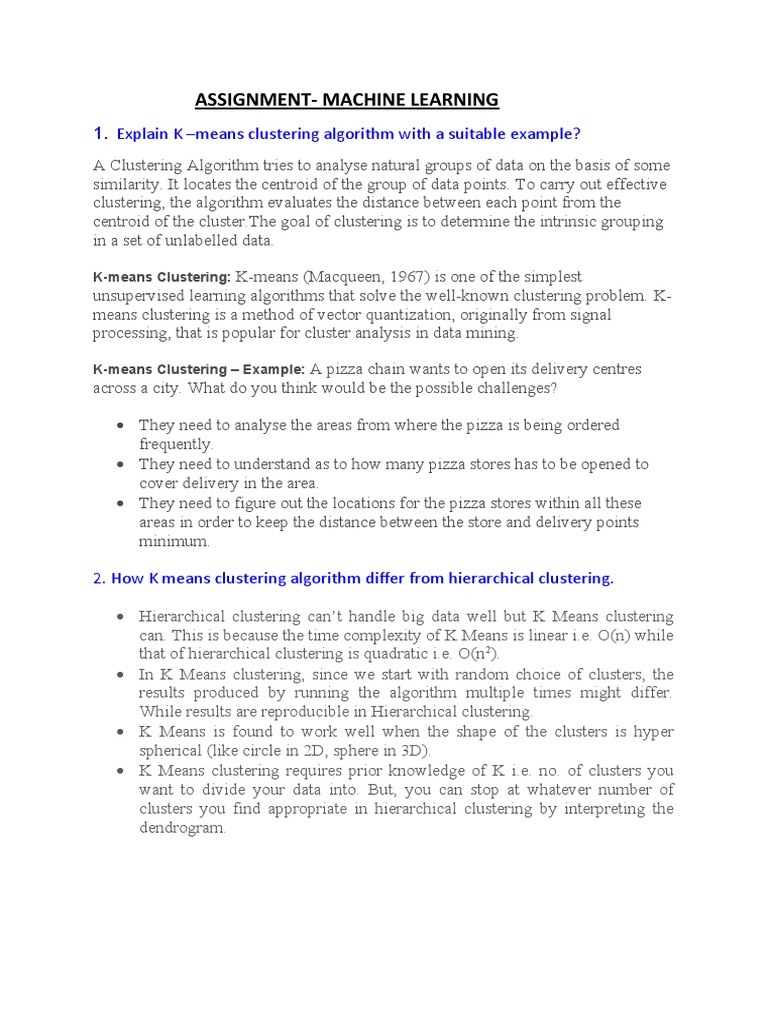 Assignment ML | PDF | Cluster Analysis | Statistical Classification