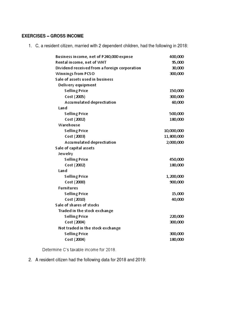EXERCISES - Gross Income | PDF | Income Tax | Taxes