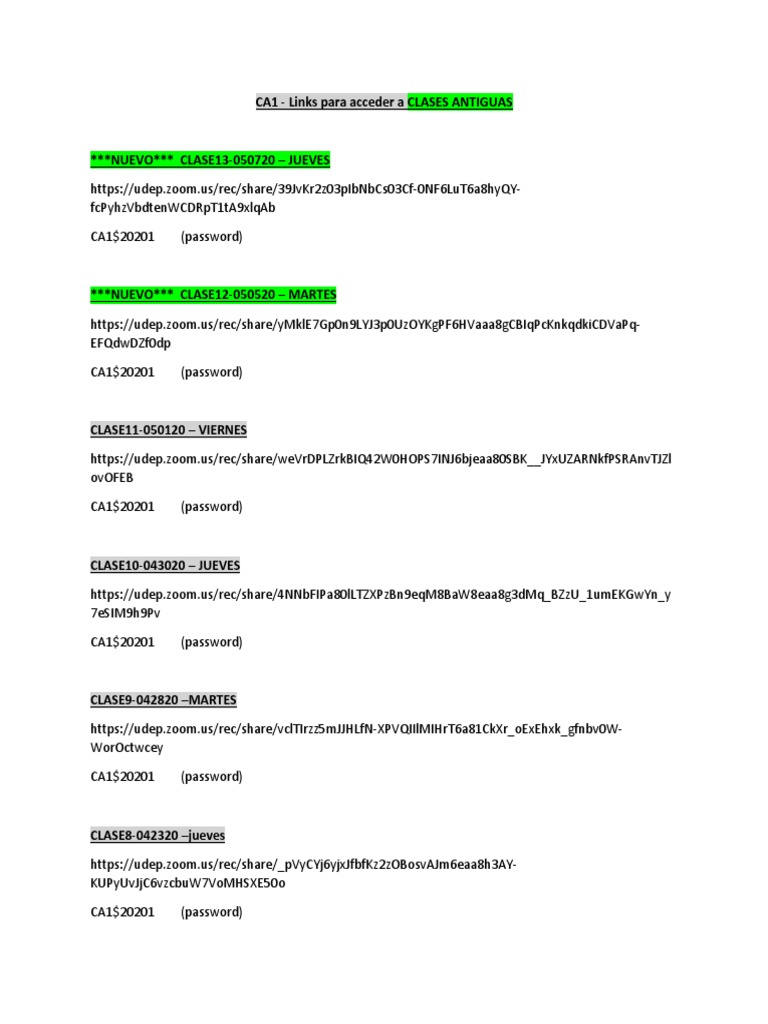 CA1 - Links para Acceder A CLASES ANTIGUAS | PDF | Computing And Information Technology