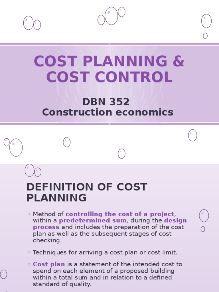 CHAPTER 7 - Cost Planning and Cost Control | PDF | Architect | Cost ...