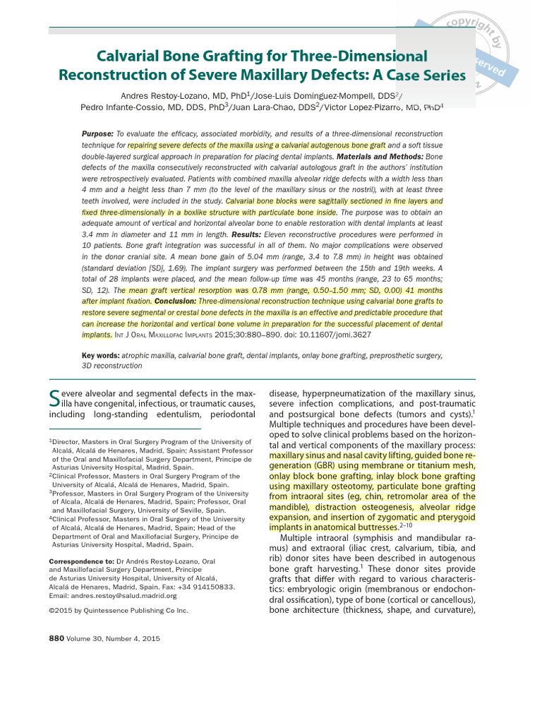 Calvarial Bone Grafting For Three-Dimensi Reconstruction of Severe ...